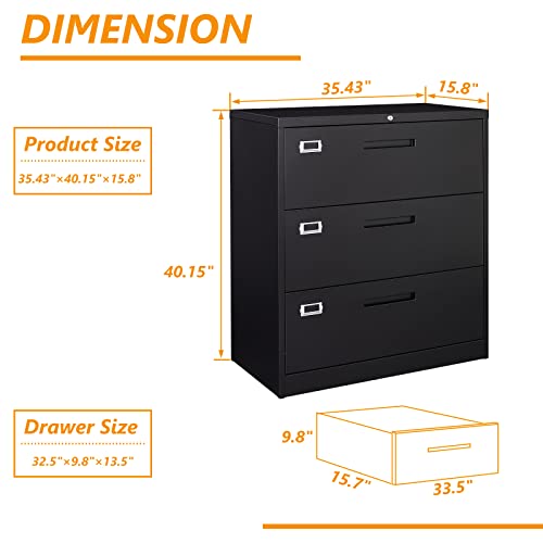 STANI Lateral File Cabinet with Lock, 3 Drawer Lateral Filing Cabinet, Metal Lateral File Cabinet for Home and Office, Metal Storage File Cabinet for Hanging Files Letter/Legal/F4/A4 Size