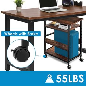 TooCust Computer Tower Stand with Wheels, Adjustable PC Tower Stand Computer Floor Stand CPU Stand, Movable PC Cart Computer Tower Floor Stand PC Stand for Under Desk (Rustic Brown)