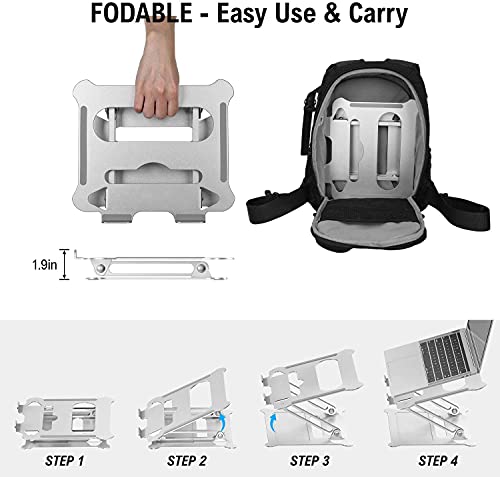 Diswoe Laptop Stand, Ergonomic Portable Aluminum Computer Riser, Ergonomic Laptops Elevator for Desk, Foldable Metal Holder Compatible with Notebook, MacBook and More 10-15.6”Laptop