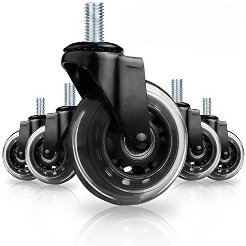 8T8 Upgraded Chair Caster Wheels 3'', Quiet and Smooth Rolling,Heavy Duty Wheels with Threaded Stem 3/8''-16x1"(Not Metric M10), Safe for Hardwood Tile Carpet Floors, Set of 5