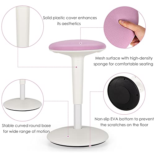 Giantex Wobble Stool Height-Adjustable Standing Desk Stool W/ Swivel, Tilt Motion, Premium Airlift, Wiggle Chair for Flexible Seating, for Junior, Home, Office, School Active Chair (Pink+White)