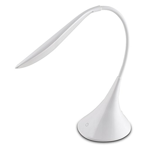 Amtone LED Swan Light Desk and Table Lamp, Flexible Gooseneck, USB and Battery Operated, 3 Way Touch Dimmer, 120 Lumens, White - Ideal for Reading, Writing, Studying and Crafts