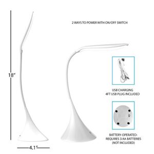 Amtone LED Swan Light Desk and Table Lamp, Flexible Gooseneck, USB and Battery Operated, 3 Way Touch Dimmer, 120 Lumens, White - Ideal for Reading, Writing, Studying and Crafts