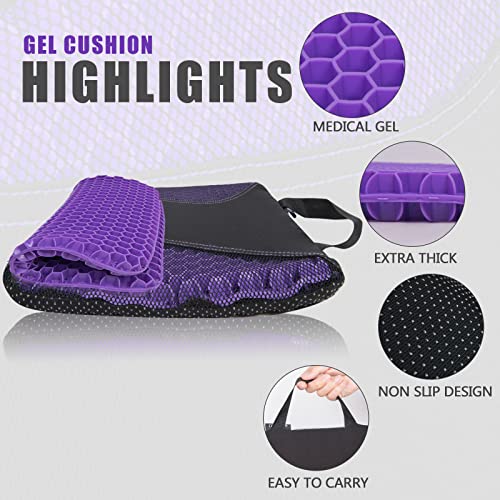 CAR-GRAND Gel Seat Cushion for Long Sitting Soft and Breathable, Honeycomb Gel Cushion for Car Or Wheelchair Reduce Sweat Gel Chair Cushion for Hip Pain Gel Seat Cushion for Office Chair (Purple)