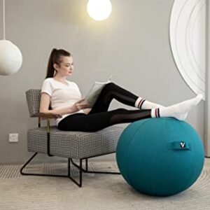 Sitting Ball Chair for Office and Home, Pilates Exercise Yoga Ball with Cover for Balance, Stability and Fitness, Ergonomic Posture Exercise Ball Seat with Handle and Pump (Ocean Blue, 24 in)