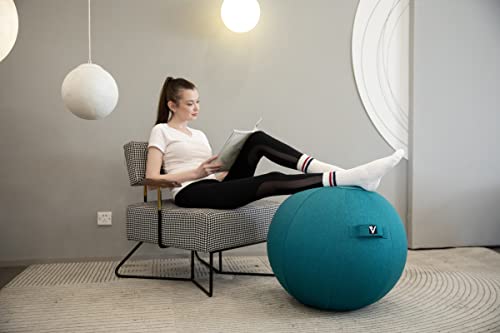 Sitting Ball Chair for Office and Home, Pilates Exercise Yoga Ball with Cover for Balance, Stability and Fitness, Ergonomic Posture Exercise Ball Seat with Handle and Pump (Ocean Blue, 24 in)