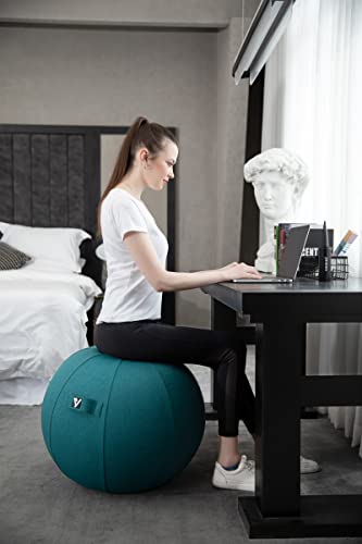 Sitting Ball Chair for Office and Home, Pilates Exercise Yoga Ball with Cover for Balance, Stability and Fitness, Ergonomic Posture Exercise Ball Seat with Handle and Pump (Ocean Blue, 24 in)