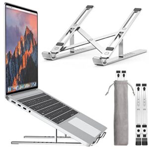 licheers laptop stand for desk, adjustable ergonomic portable aluminum laptop holder, foldable computer stand 7 angles anti-slip laptop riser compatible with 9-15.6 inch laptops, silver