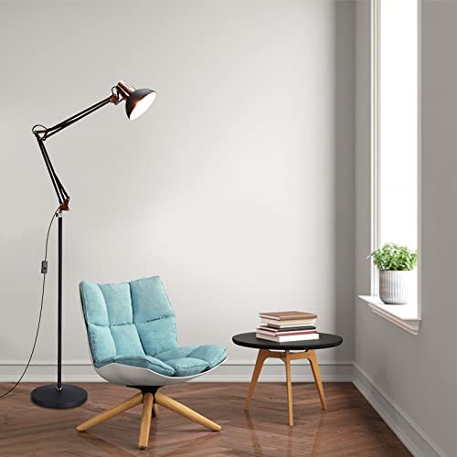 DLLT Modern Metal Floor Lamp, Flexible Swing Arms Reading Floor Lamp with Metal Shade, Adjustable Head Tall Industrial Standing Lamp for Living Room, Bedroom, Office, Study Room, E26(Matte Grey)