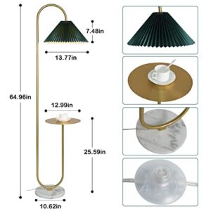 Beaysyty Modern Elegant with Tray Floor Lamp for Office Cafe Den Living Room Bedroom, Foot Switch and Brass/Gold Finish,Dark Green Pleated Cloth Lampshade