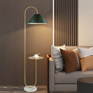 Beaysyty Modern Elegant with Tray Floor Lamp for Office Cafe Den Living Room Bedroom, Foot Switch and Brass/Gold Finish,Dark Green Pleated Cloth Lampshade