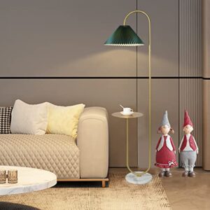 Beaysyty Modern Elegant with Tray Floor Lamp for Office Cafe Den Living Room Bedroom, Foot Switch and Brass/Gold Finish,Dark Green Pleated Cloth Lampshade