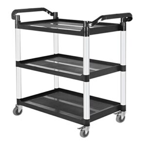 goldcan utility carts with wheels, heavy duty rolling carts food service cart, 3-tiers plastic cart with rubber hammer for restaurant, classroom, warehouse