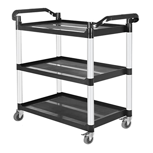 GOLDCAN Utility Carts with Wheels, Heavy Duty Rolling Carts Food Service Cart, 3-Tiers Plastic Cart with Rubber Hammer for Restaurant, Classroom, Warehouse