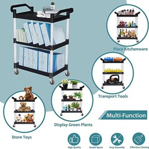 GOLDCAN Utility Carts with Wheels, Heavy Duty Rolling Carts Food Service Cart, 3-Tiers Plastic Cart with Rubber Hammer for Restaurant, Classroom, Warehouse