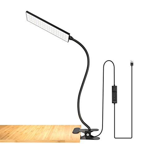 RAOYI LED Desk Lamp, 5W USB Clip on Light Eye-Caring Reading Clamp Table Lamp with 48 LEDs Flexible Gooseneck, 3 Color Modes and 14 Brightness Levels for Office Bedroom Study (Black)