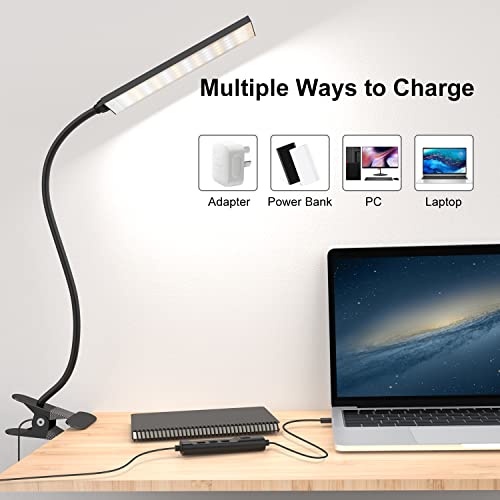 RAOYI LED Desk Lamp, 5W USB Clip on Light Eye-Caring Reading Clamp Table Lamp with 48 LEDs Flexible Gooseneck, 3 Color Modes and 14 Brightness Levels for Office Bedroom Study (Black)