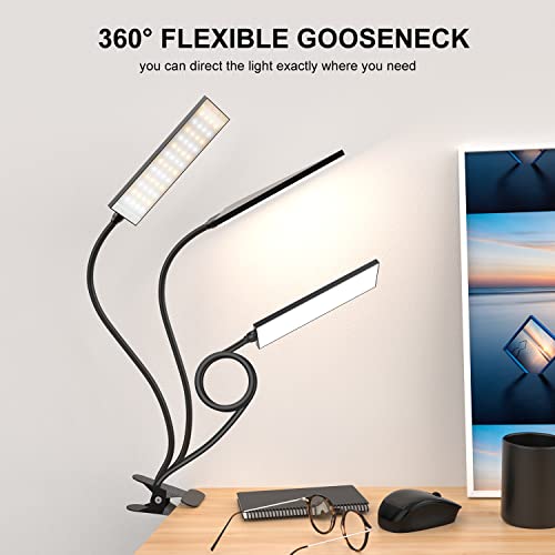 RAOYI LED Desk Lamp, 5W USB Clip on Light Eye-Caring Reading Clamp Table Lamp with 48 LEDs Flexible Gooseneck, 3 Color Modes and 14 Brightness Levels for Office Bedroom Study (Black)