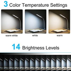 RAOYI LED Desk Lamp, 5W USB Clip on Light Eye-Caring Reading Clamp Table Lamp with 48 LEDs Flexible Gooseneck, 3 Color Modes and 14 Brightness Levels for Office Bedroom Study (Black)