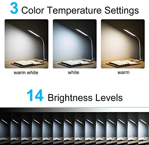 RAOYI LED Desk Lamp, 5W USB Clip on Light Eye-Caring Reading Clamp Table Lamp with 48 LEDs Flexible Gooseneck, 3 Color Modes and 14 Brightness Levels for Office Bedroom Study (Black)