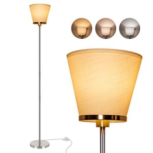 floor lamps for living room, floor lamp for bedroom, office, tall modern standing lamp, led floor lamp with foot switch, 3 color temperatures 2700k 4000k 5000k, 9w led bulb, linen lampshade