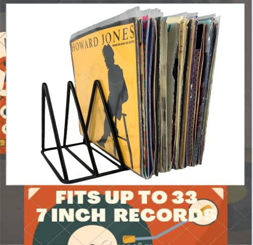 45rpm Vinyl Record Storage Holder - 7inch Stand Metal Wire Rack Holds up to 33 Album Lp's - Premium Display, Simple and Contemporary Shelf Concept Design for 7" Records (Black, 1)