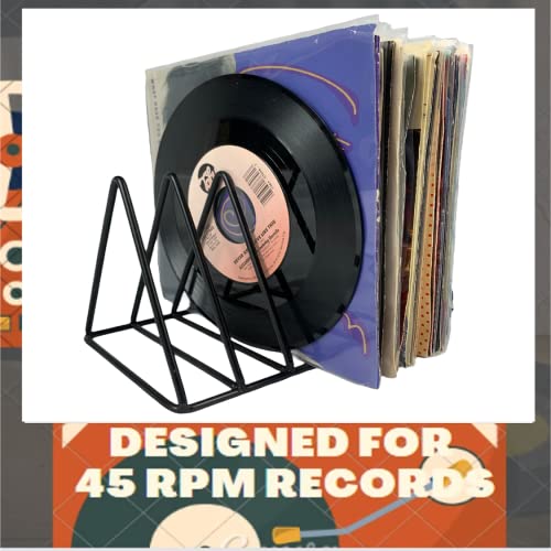 45rpm Vinyl Record Storage Holder - 7inch Stand Metal Wire Rack Holds up to 33 Album Lp's - Premium Display, Simple and Contemporary Shelf Concept Design for 7" Records (Black, 1)