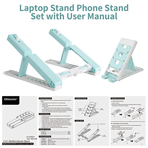 OImaster Laptop Stand Phone Stand Set for Desk, Ergonomic Computer Stand Laptop Riser, Phone and Tablet Stand for Desk, Portable Laptop Elevator Holder Compatible with MacBook, Laptop,Tablet(10-17’’)