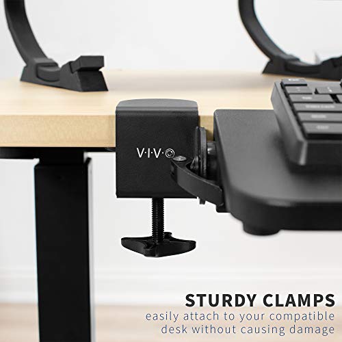 VIVO Clamp On Tilting Keyboard Tray, 26 (31 Including Clamps) x 9 inch Extension Platform for Typing and Mouse Work, Elbow and Arm Support Rest, Black, MOUNT-KB06H