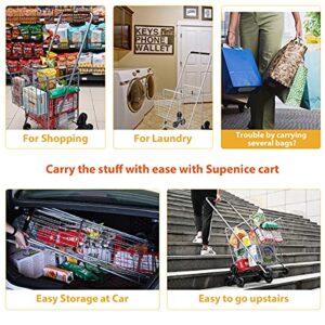 Supenice Grocery Shopping Cart with Wheels Deluxe Stair Climber Utility Cart Easily Collapsible Cart with Tri-Wheels, 66 LBS Capacity, Extended Foam Cover, Trolley for Shopping, Stair, Laundry