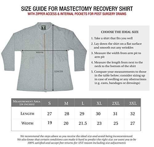 Inspired Comforts Mastectomy Recovery Shirt with Drain Pockets & Drainage Tube Fasteners, Grey M