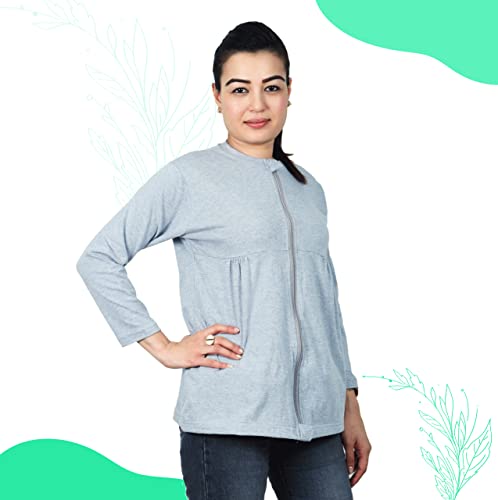 Inspired Comforts Mastectomy Recovery Shirt with Drain Pockets & Drainage Tube Fasteners, Grey M