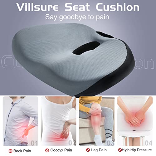 Villsure Seat Cushion for Office Chair, Memory Foam Seat Cushion for Tailbone,Back,Coccyx,Hip,Sciatica Pain Relief for Car Seat-Orthopedic Seat Cushion on Wheelchair,Desk Chair