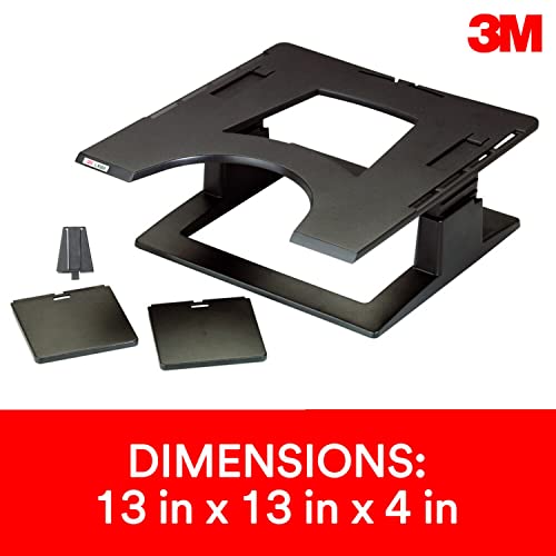 3M Adjustable Laptop Stand, Raise Screen Height to Reduce Neck Strain, 3" Height Adjustment, Large Platform for Docking Station, Non-Skid Base Keeps Laptop Secure, Cable Management, Black (LX500)