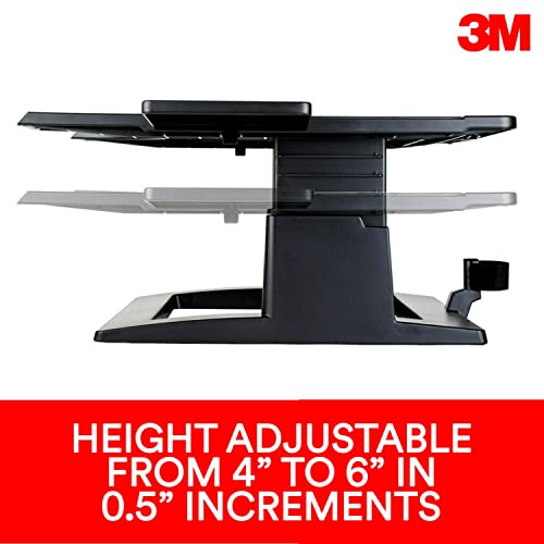 3M Adjustable Laptop Stand, Raise Screen Height to Reduce Neck Strain, 3" Height Adjustment, Large Platform for Docking Station, Non-Skid Base Keeps Laptop Secure, Cable Management, Black (LX500)