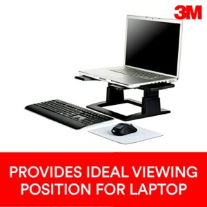 3M Adjustable Laptop Stand, Raise Screen Height to Reduce Neck Strain, 3" Height Adjustment, Large Platform for Docking Station, Non-Skid Base Keeps Laptop Secure, Cable Management, Black (LX500)