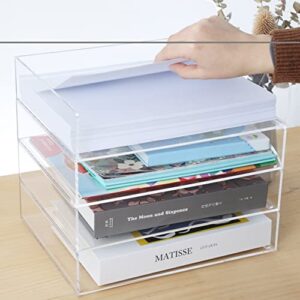 KOOLDE Acrylic Folder Holder Organizer, Letter Document Book Folder Binder Organizer Storage Box (4 Trays Horizontal Transparent)