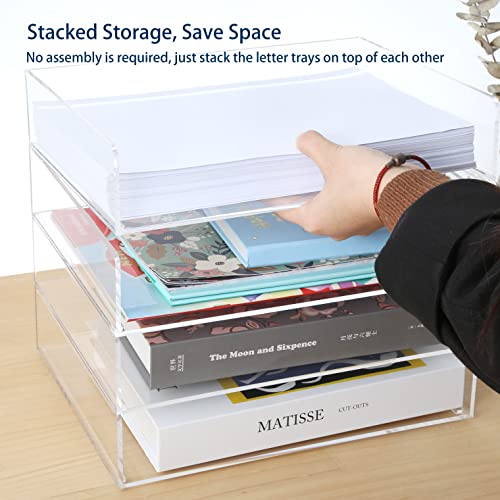 KOOLDE Acrylic Folder Holder Organizer, Letter Document Book Folder Binder Organizer Storage Box (4 Trays Horizontal Transparent)