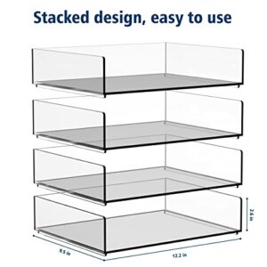 KOOLDE Acrylic Folder Holder Organizer, Letter Document Book Folder Binder Organizer Storage Box (4 Trays Horizontal Transparent)