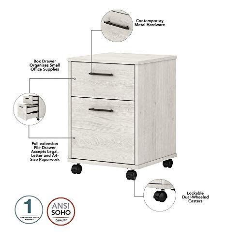 Bush Furniture Key West 2 Drawer Mobile File Cabinet, Linen White Oak