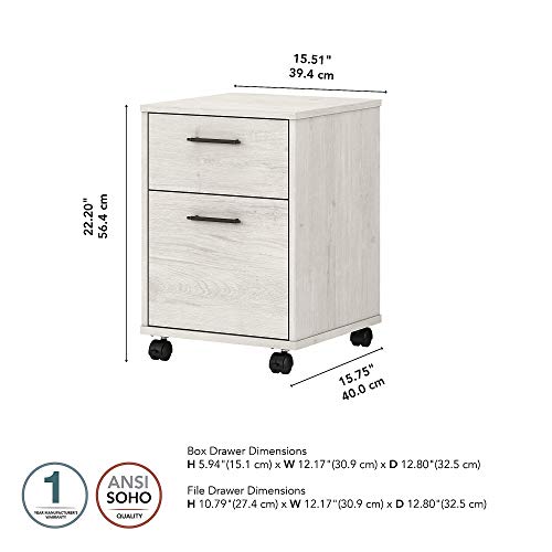 Bush Furniture Key West 2 Drawer Mobile File Cabinet, Linen White Oak