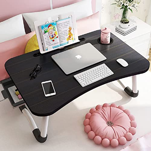 Foldable Bed Table for Laptop,Laptop Desk Table Stand,Laptop Bed Tray Table with Storage Drawer-Cup Holder, Notebook Stand Lap Desk for Writing Reading Eating, Portable Laptop Table for Bed Sofa Floor