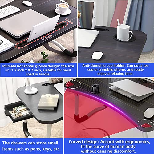 Foldable Bed Table for Laptop,Laptop Desk Table Stand,Laptop Bed Tray Table with Storage Drawer-Cup Holder, Notebook Stand Lap Desk for Writing Reading Eating, Portable Laptop Table for Bed Sofa Floor