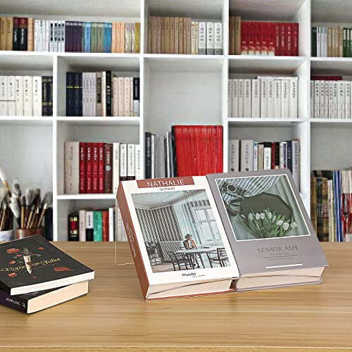 BTSKY 2 Pack Acrylic Book Stand and Cookbook Stand with Smooth Arc Angle Ledge Clear Book Holders for Reading Hands Free Sturdy Cookbook Holder Recipe Book Display Stand