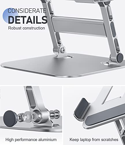 AOEVI Laptop Stand with Stable Support, Adjustable Laptop Riser for Desk, Aluminum Computer Stand Notebook Holder Compatible with MacBook Air Pro, Dell XPS, HP, Lenovo, Silver