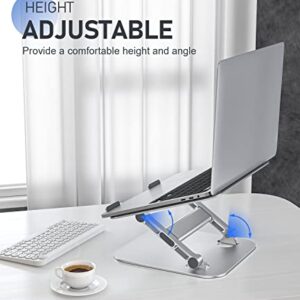 AOEVI Laptop Stand with Stable Support, Adjustable Laptop Riser for Desk, Aluminum Computer Stand Notebook Holder Compatible with MacBook Air Pro, Dell XPS, HP, Lenovo, Silver