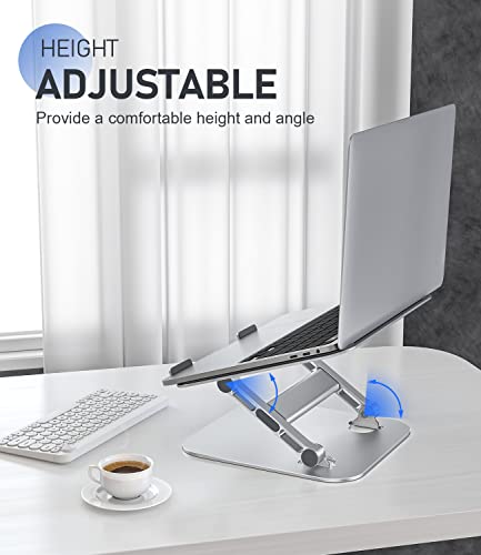 AOEVI Laptop Stand with Stable Support, Adjustable Laptop Riser for Desk, Aluminum Computer Stand Notebook Holder Compatible with MacBook Air Pro, Dell XPS, HP, Lenovo, Silver