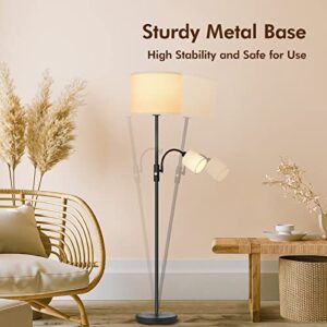 LED Floor Lamp, Standing Lamp, 12W Floor Lamp with 4W Reading Light, 69" Tall Pole Lamps with Lampshades, 3-Way Rotary Switch, 2700K Bright, Stand up Lamps for Living Room/Bedroom/Office/Den, White