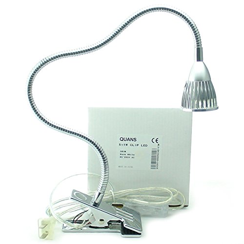 QUANS 5W 5x1W Warm White 19.68inch Clamp Clip on Gooseneck High Power LED Desk Table Light Lamp Ultra Bright Silver