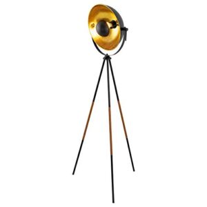 kira home sulis 58″ modern industrial tripod led floor lamp + 9w bulb (energy efficient/eco-friendly), leather accent legs, satellite style shade, black finish